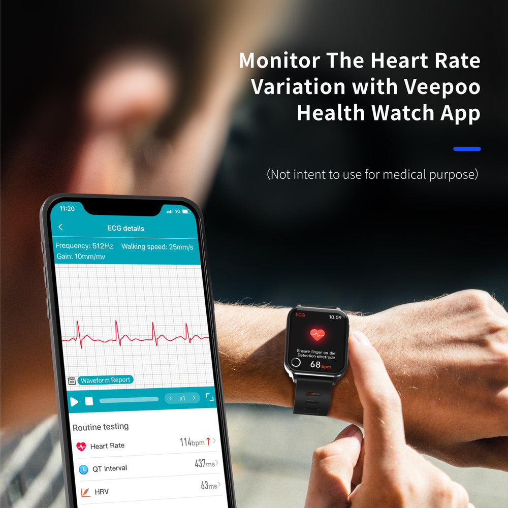Veepoo Smartwatch RIG ECG Blood Oxygen Heart Rate Sleep Monitoring ...